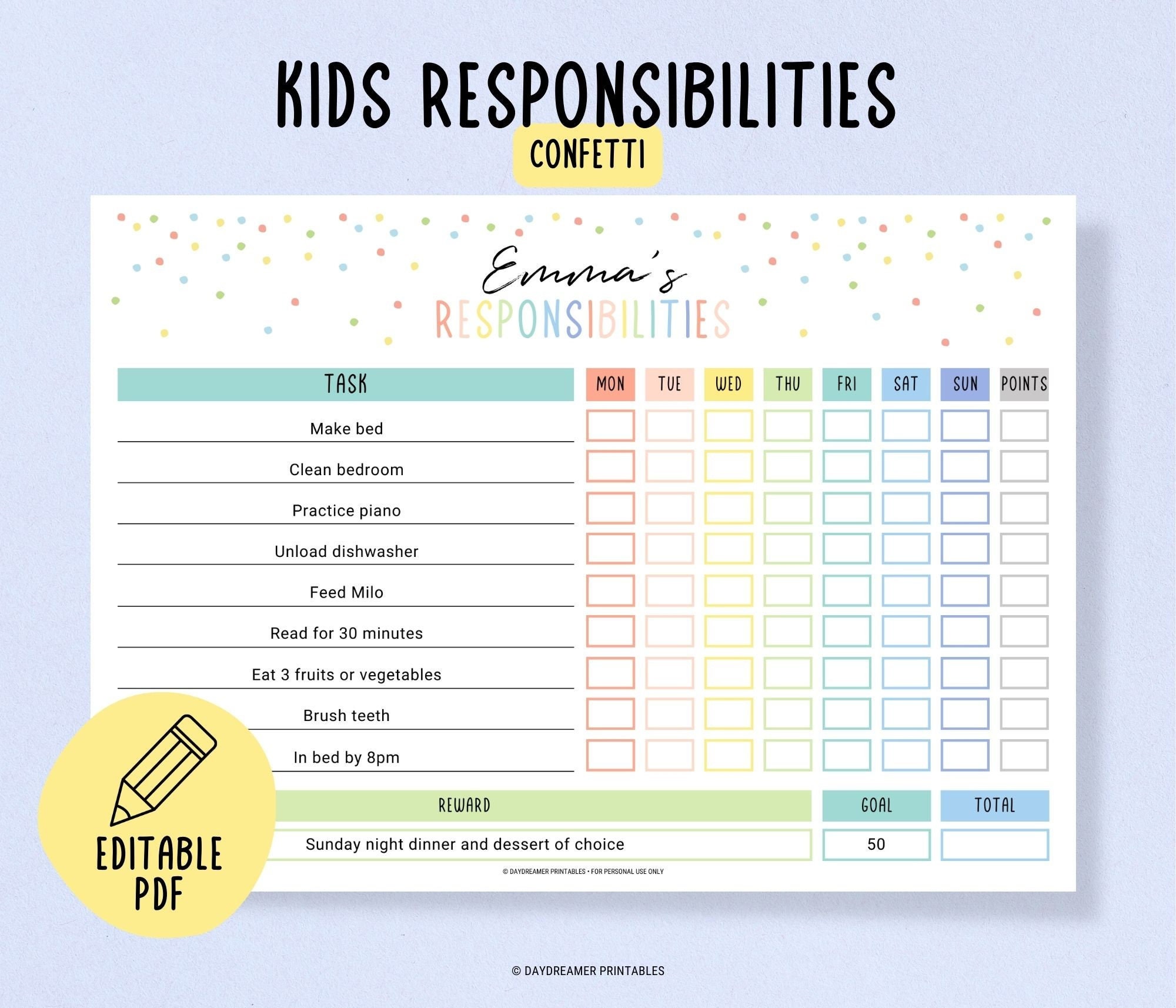 Kids Responsibility Chart Printable Responsibility Chart for - Etsy