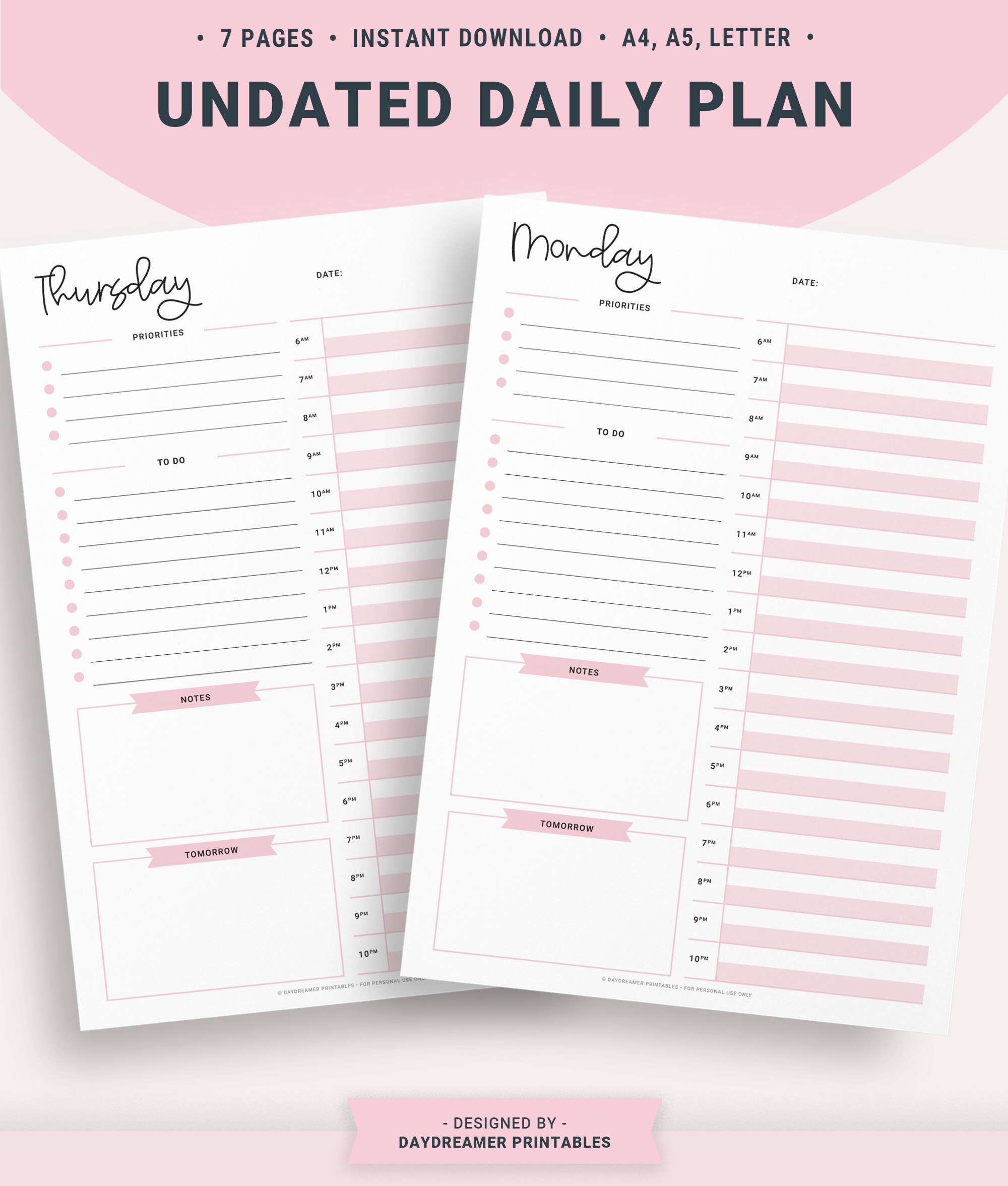Daily Planner Printable, Undated Desk Planner, Buisness Planner, Work ...