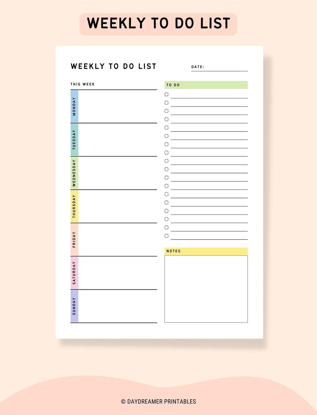 Weekly Task Planner, Printable to Do List, Weekly Productivity Planner ...