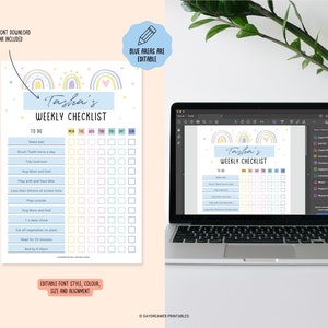 Editable Kids Weekly Routine Checklist, Behavior Chart for Kids, School ...