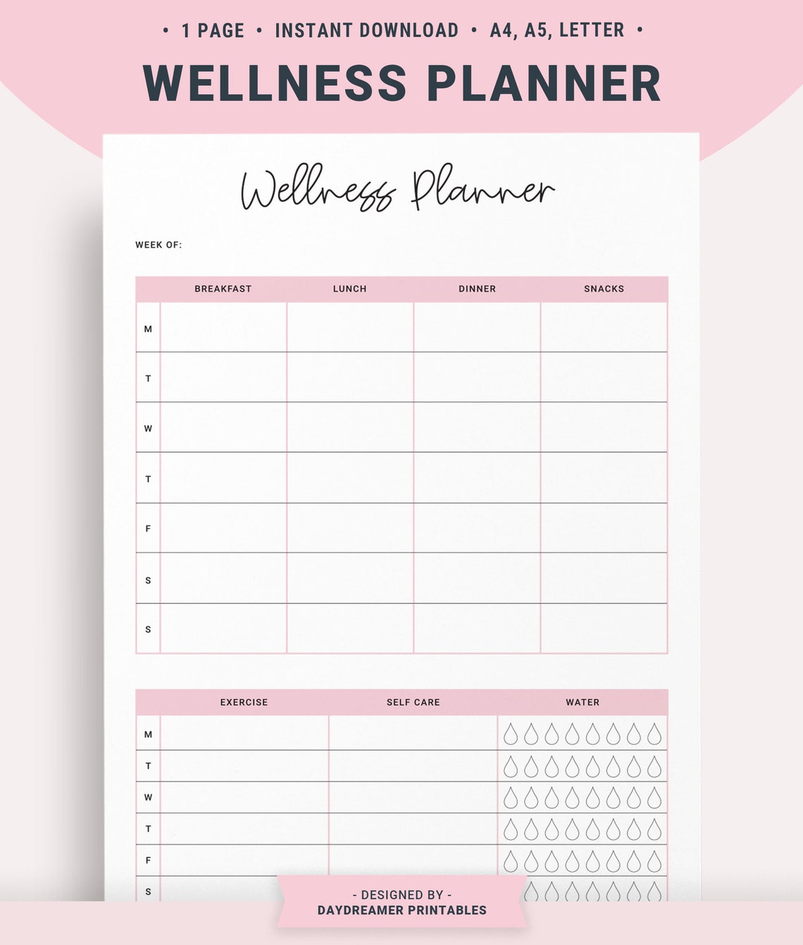 Self Care Printable Planner, Self Care Chart, Weekly Wellness Planner ...