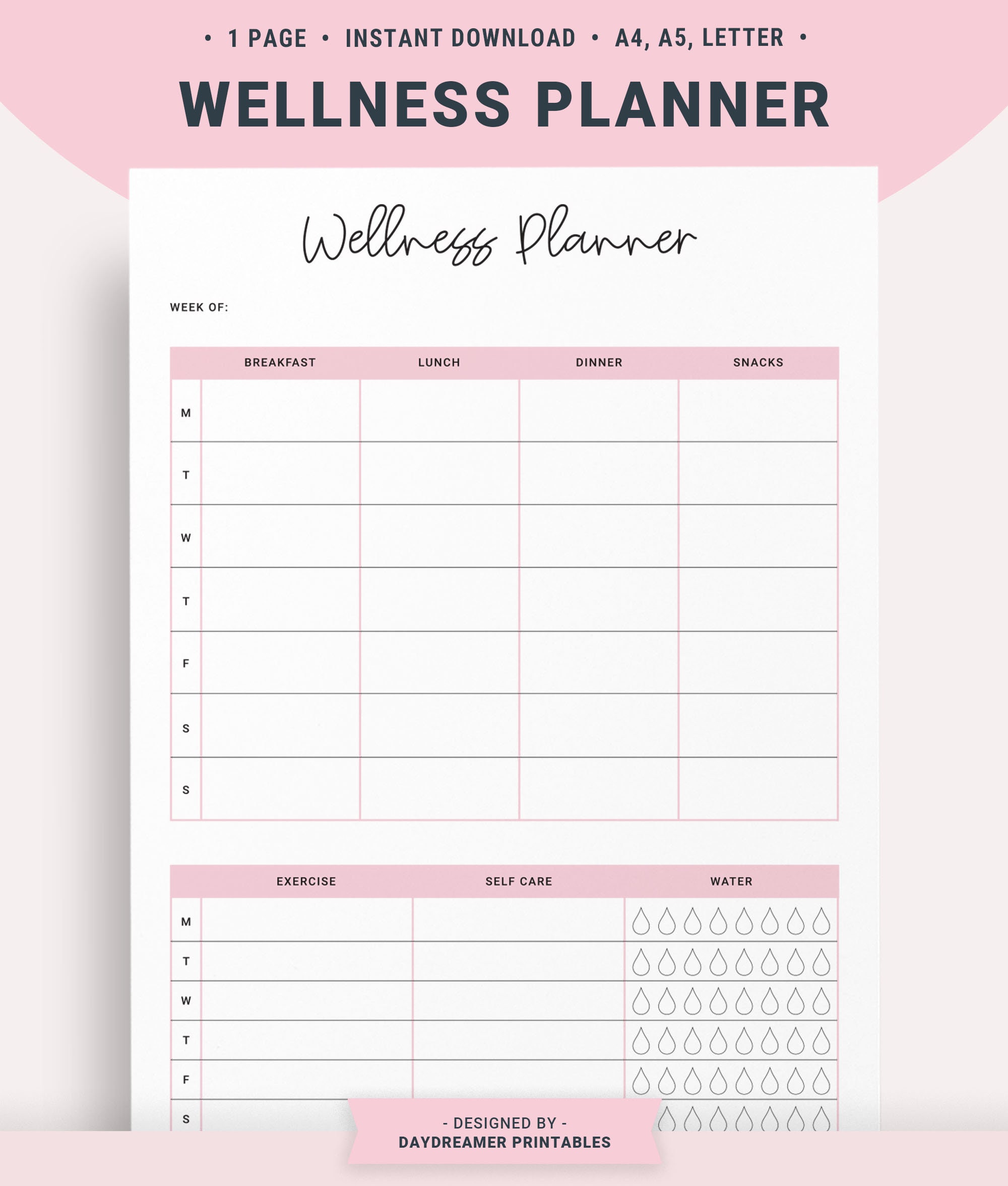 Self Care Printable Planner, Self Care Chart, Weekly Wellness Planner ...