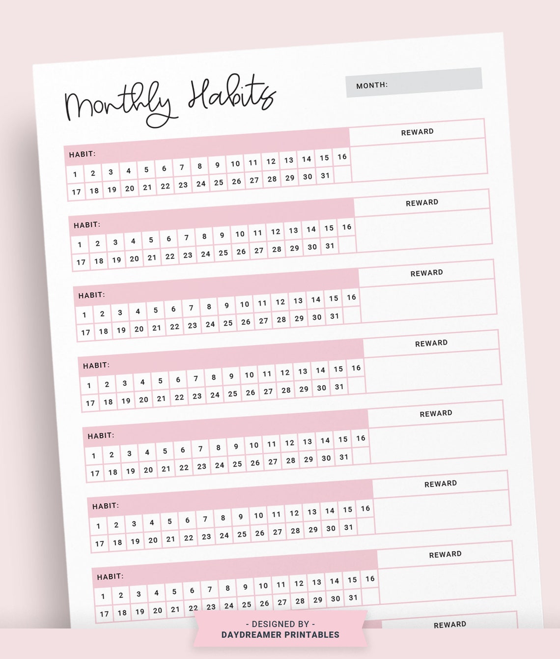Habit Tracker Printable Daily Habits Chart Daily Monthly | Etsy Australia