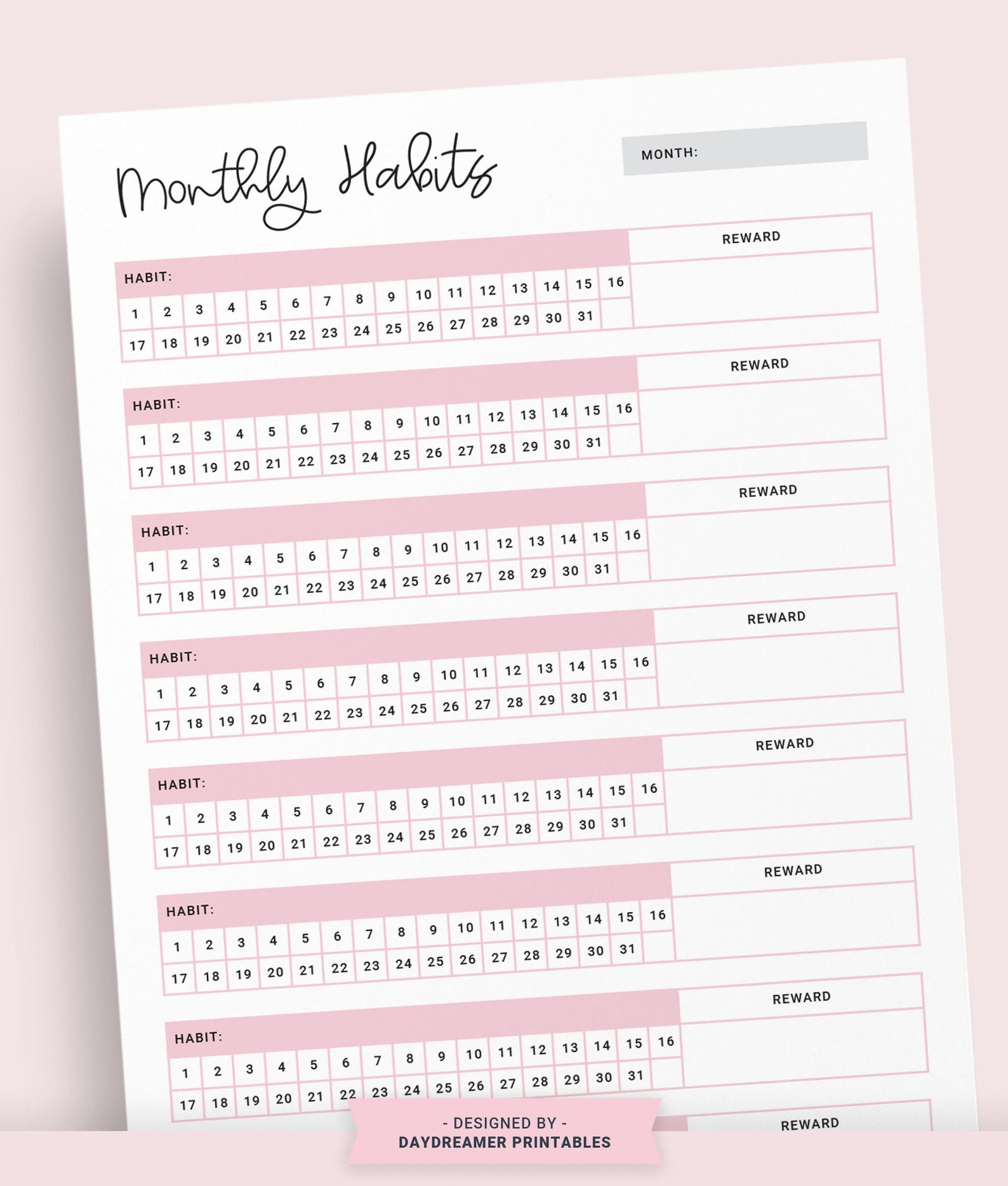 Habit Tracker Printable, Daily Habits Chart, Daily Monthly Yearly ...