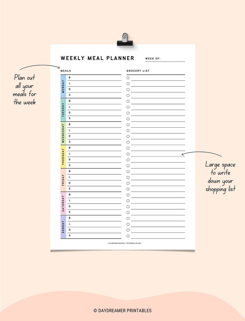 Weekly Meal Planner With Grocery List Printable | Family Meal Prep ...
