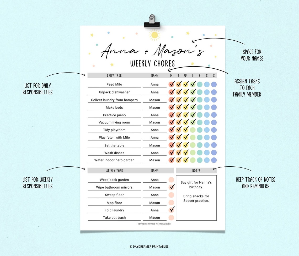 Editable Kids Chore Chart With Reward Printable Family Chore Chart Kids ...