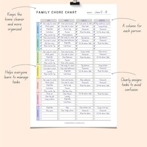 Weekly Family Chore Chart Printable, Daily Household Chores List for 3 ...