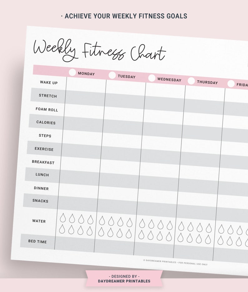 Fitness Planner Workout Printable, Weekly Fitness Chart, Monthly ...