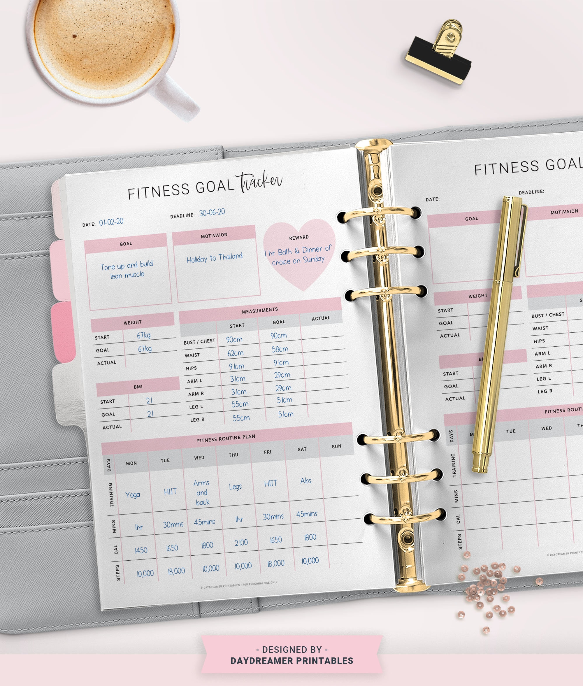 Fitness Planner Printable, Weight Loss Tracker, Health and Fitness ...