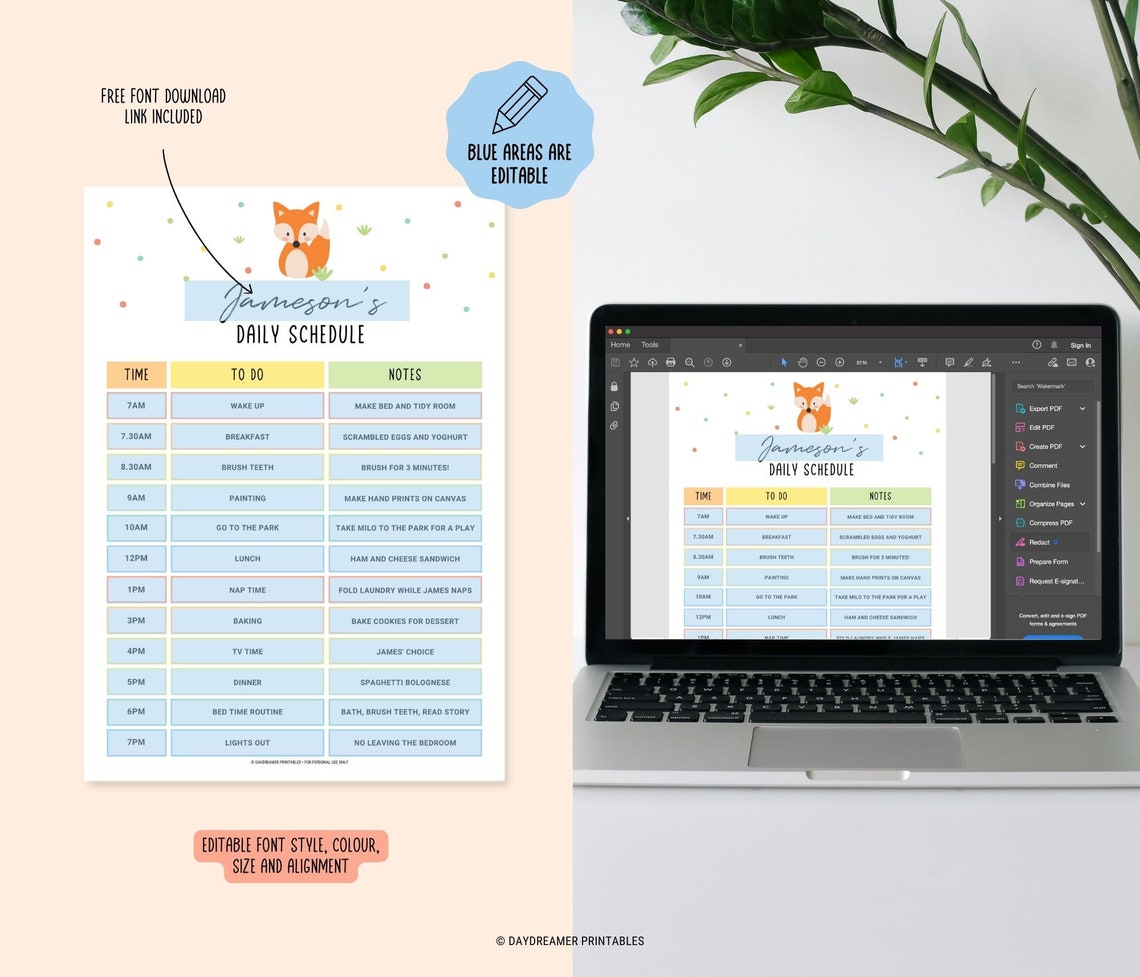 Editable Kids Daily Planner, Kids Schedule Printable, Schedule for Kids ...