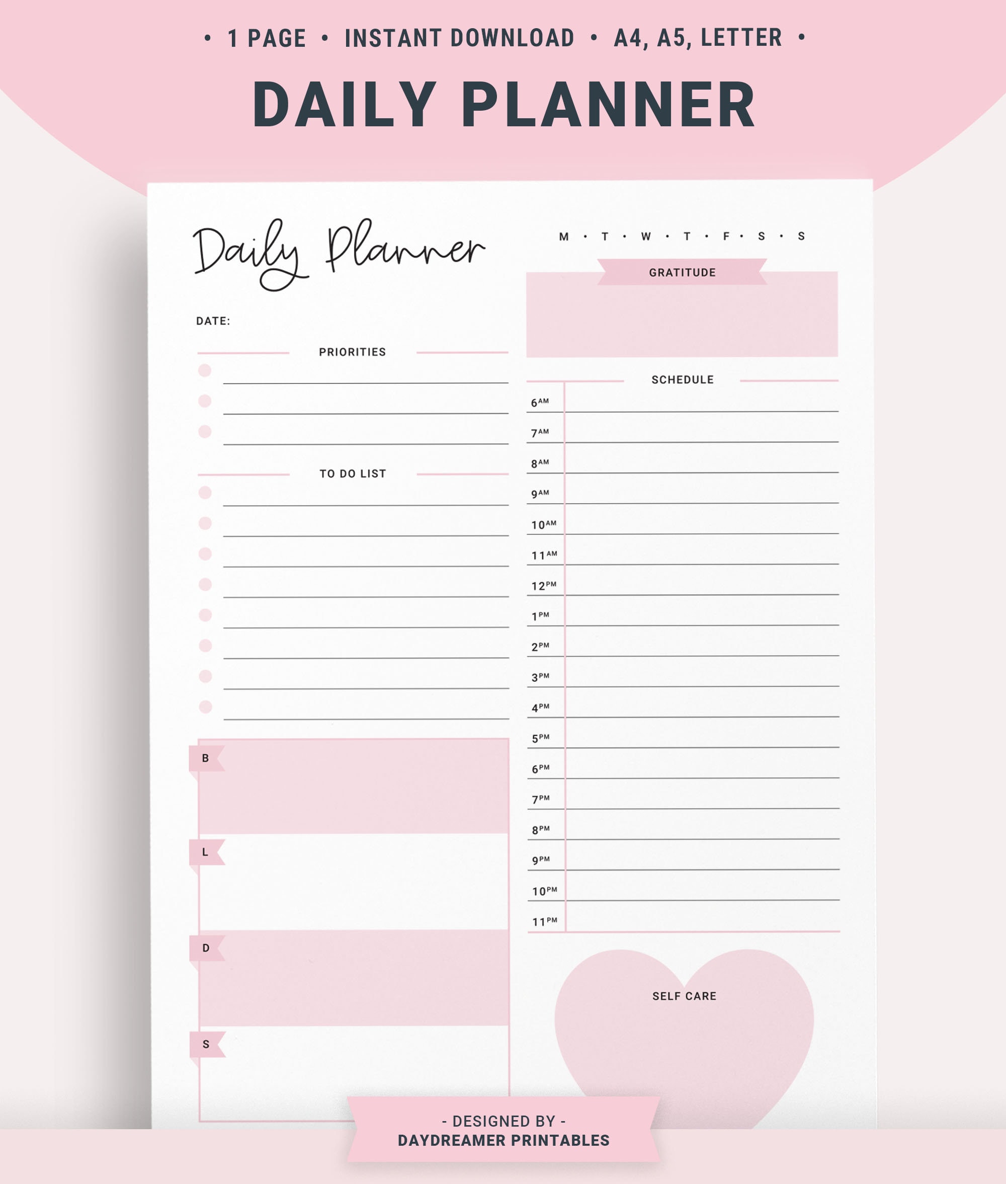 Daily Planner Printable to Do List, Undated Daily Journal, Daily ...