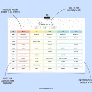 Editable Kids Week Day Planner, Kids Weekly Schedule Chart, Kids Weekly ...