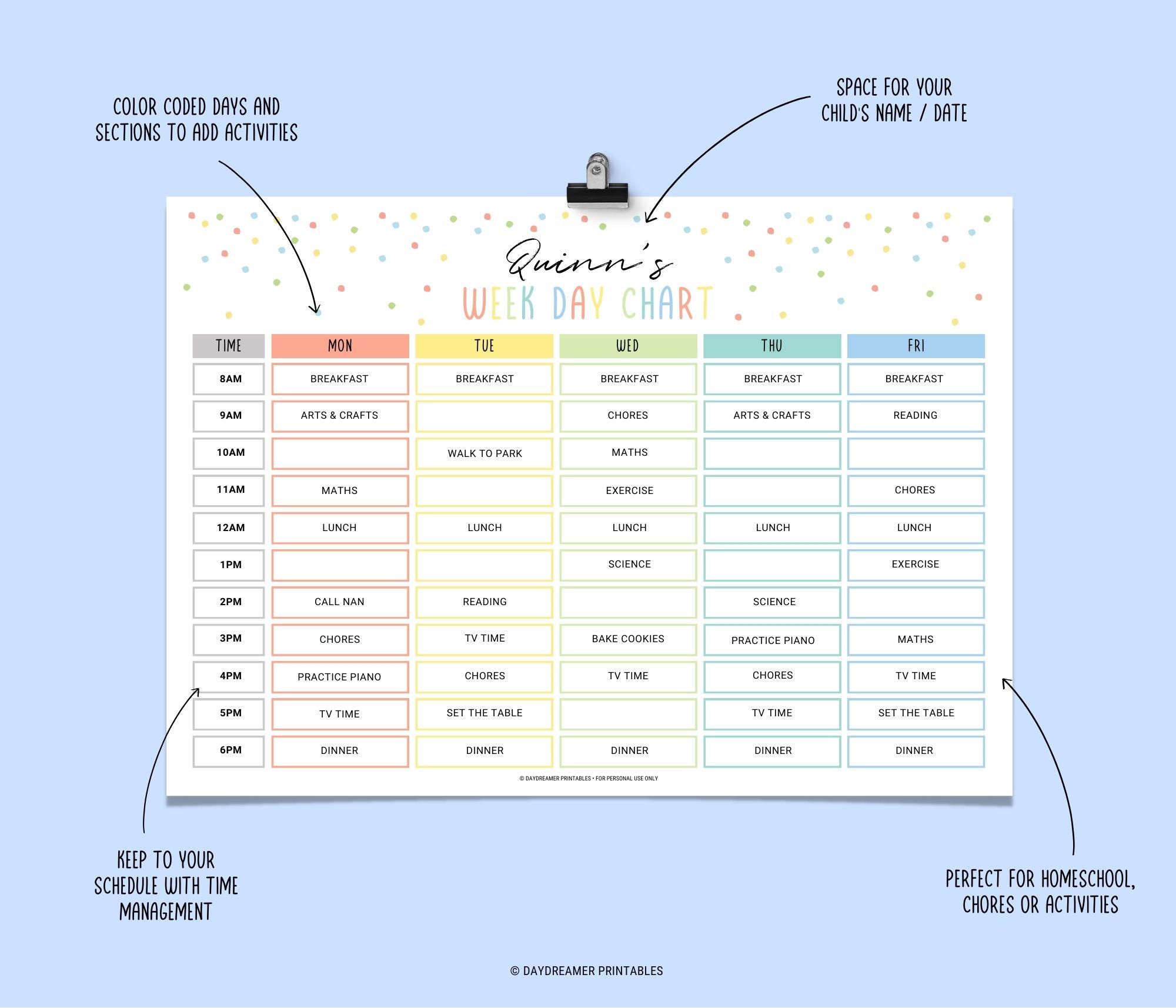 Editable Kids Week Day Planner, Kids Weekly Schedule Chart, Kids Weekly ...