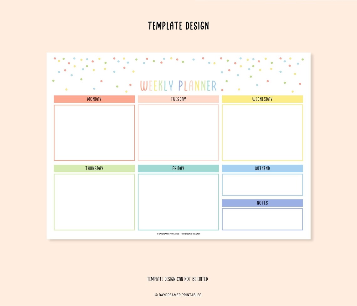 Editable Kids Weekly Calendar Template Printable Kids Weekly - Etsy ...
