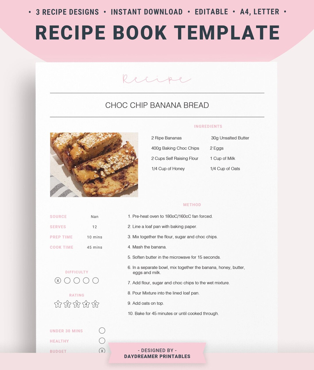 Recipe Book Template Printable, Editable Recipe Planner, Family ...