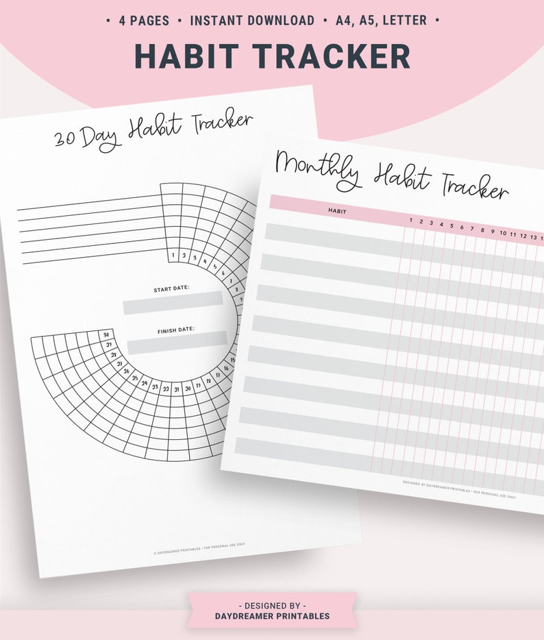 Habit Tracker Printable, Daily Habits Chart, Daily Monthly Yearly ...