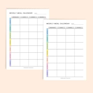 Weekly Meal Planner PDF, Printable Grid Meal Calendar for Breakfast ...
