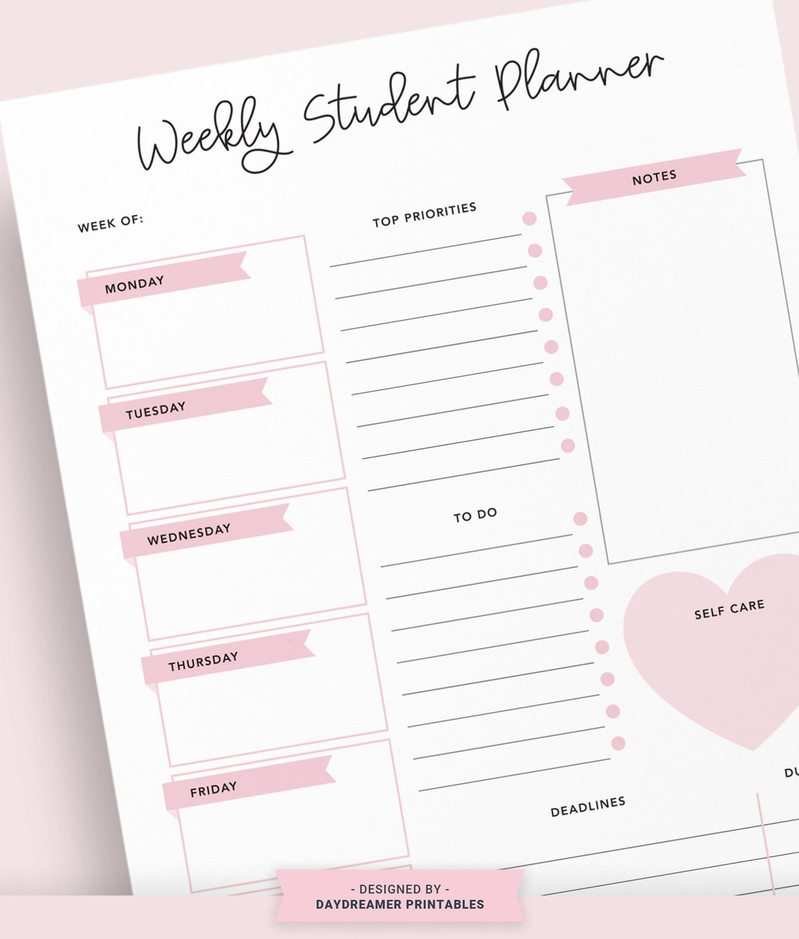 Student Planner Printable Insert, Weekly Student Study Planner ...