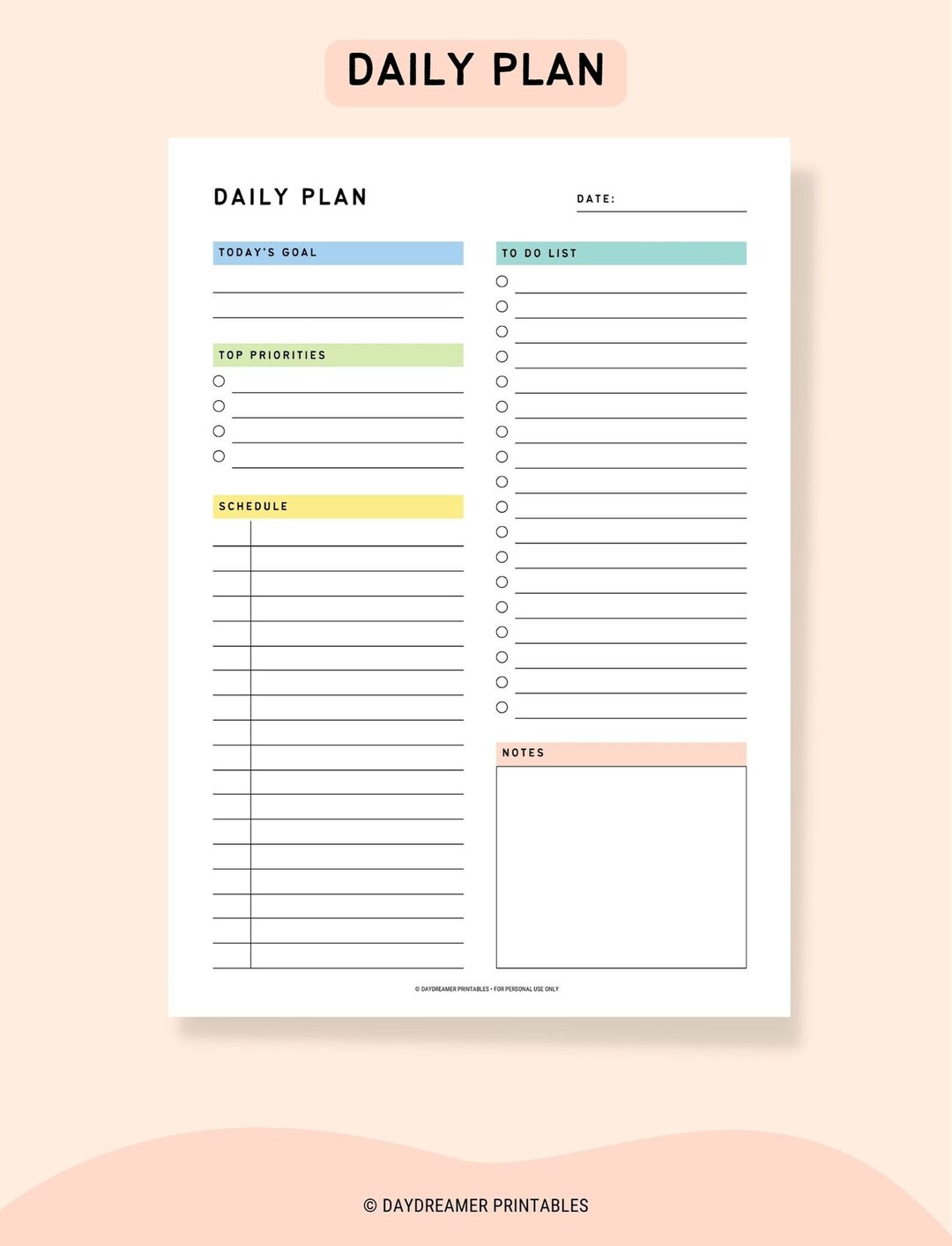 Daily Planner Printable Goal Planner | Daily to Do List With Time ...