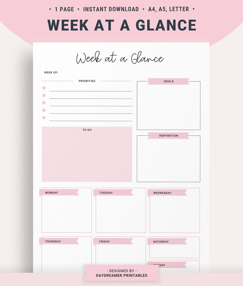 Weekly Planner to Do List - Goal Planner - Digital Download Printable ...
