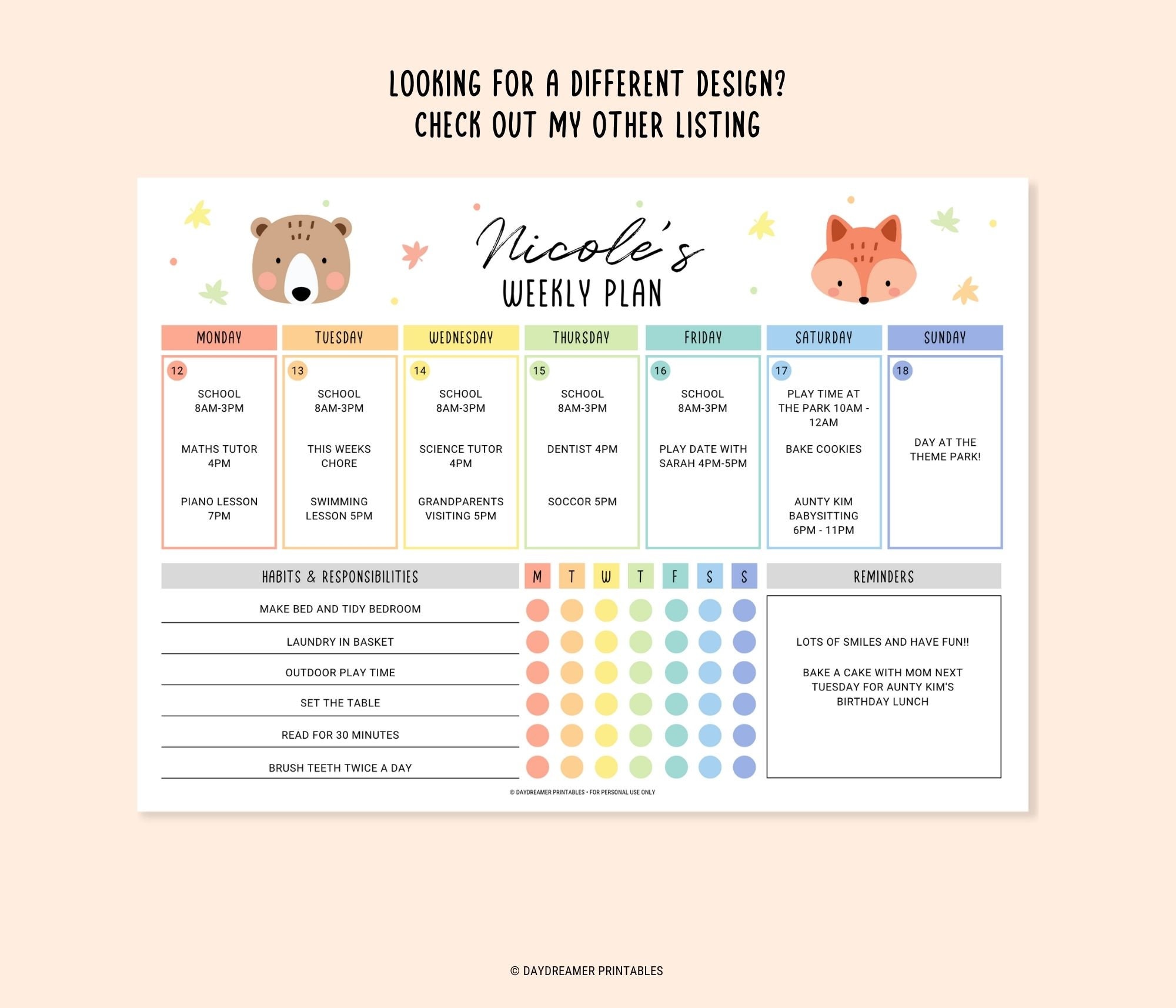 Editable Weekly Planner for Kids With Daily Calendar and ...