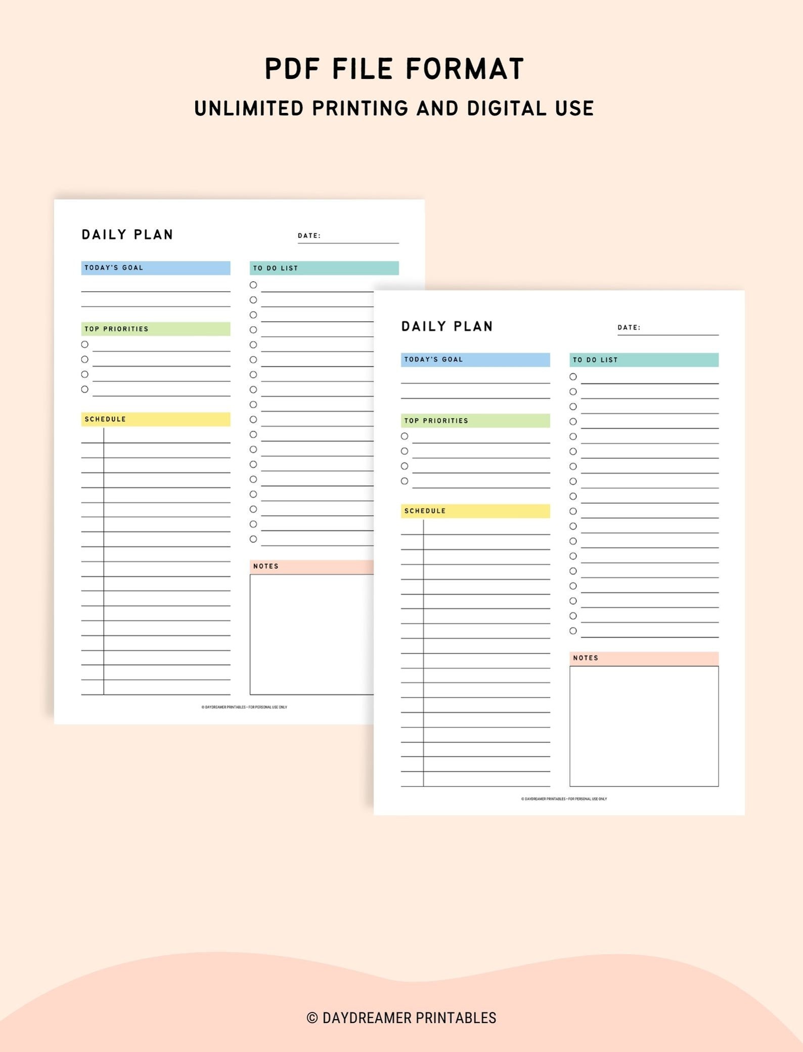 Daily Planner Printable Goal Planner | Daily to Do List With Time ...