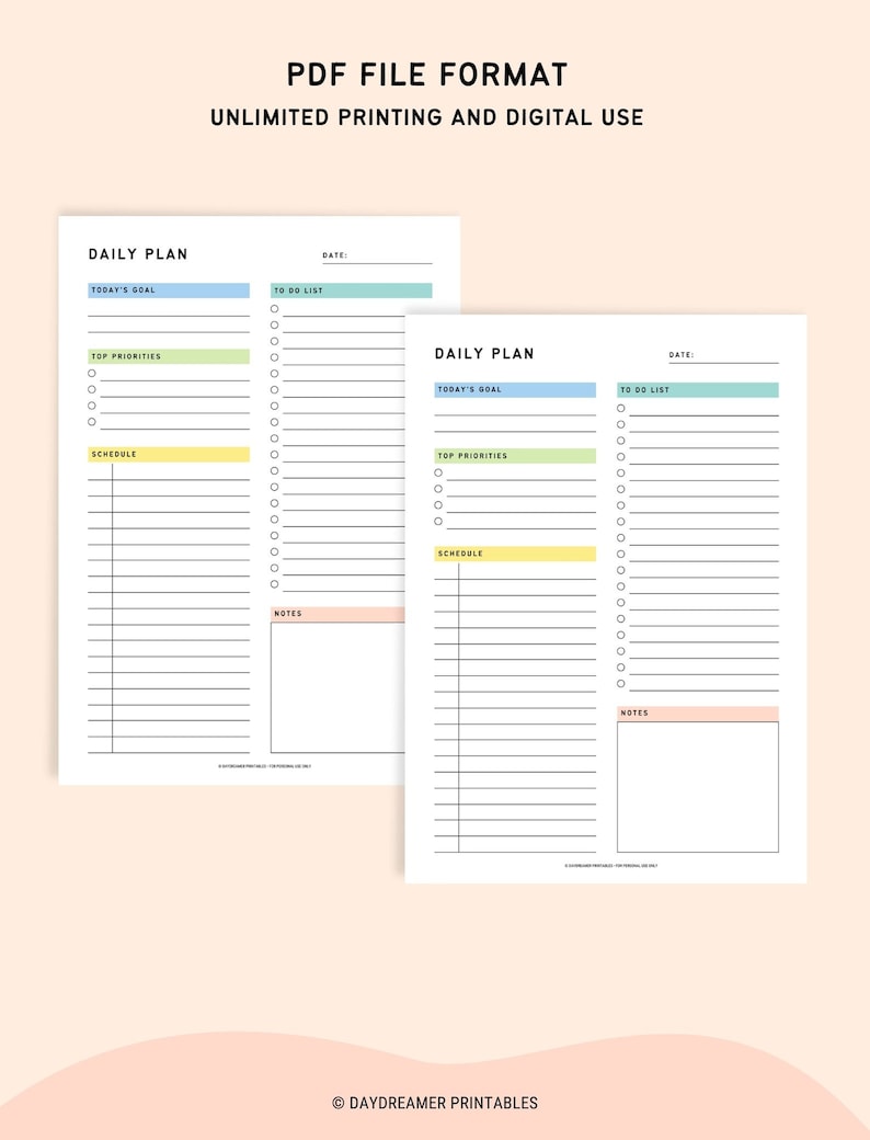 Daily Planner Printable Goal Planner | Daily to Do List With Time ...