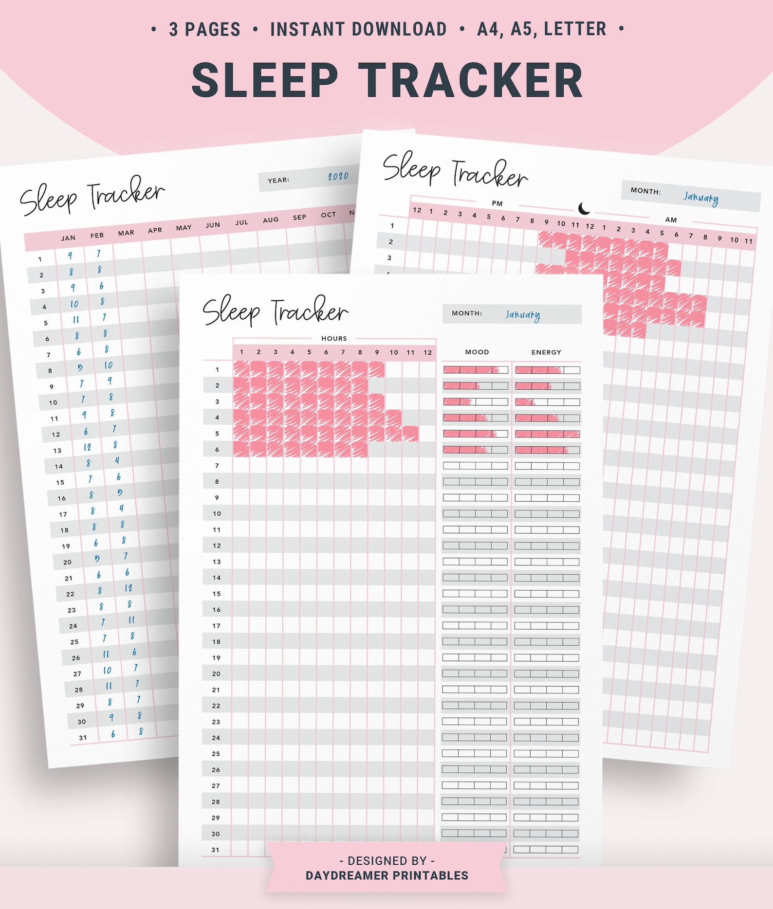 Sleep Tracker Printable, Sleeping Log, Sleep Journal, Self Care Chart ...