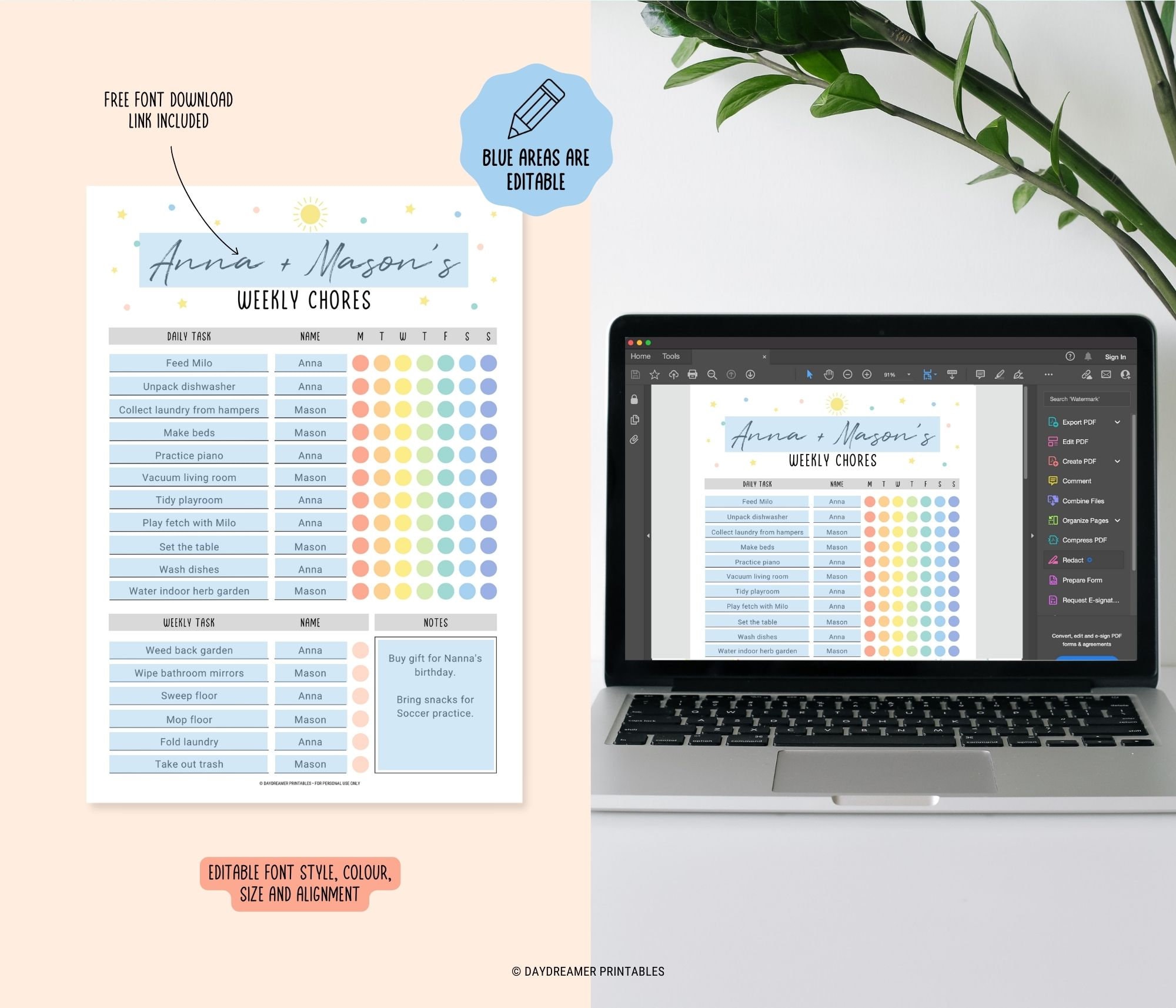 Editable Kids Chore Chart With Reward | Printable Family Chore Chart ...