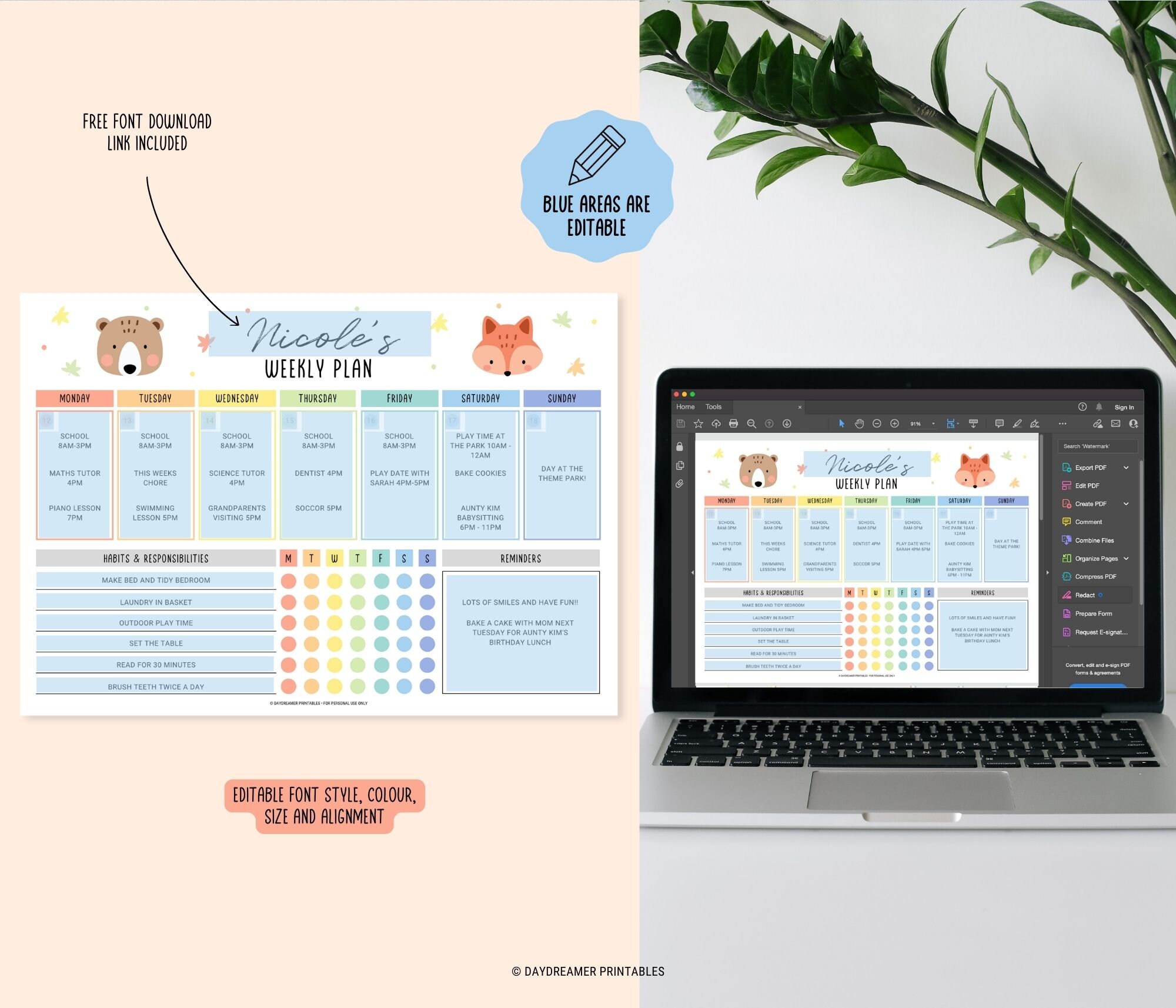 Kids Weekly Planner Printable, Childrens Activity Schedule Template ...
