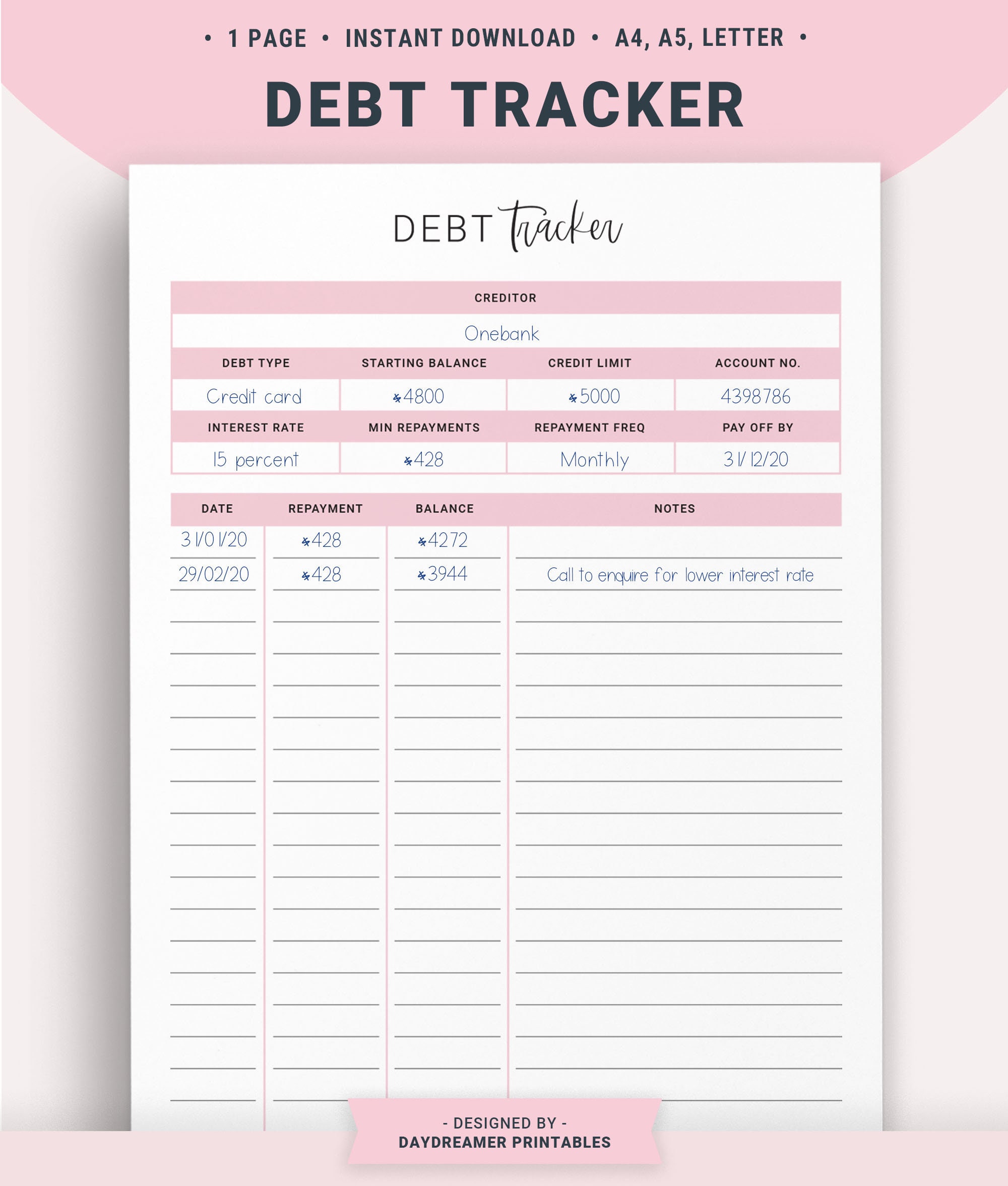 Paper & Party Supplies Paper Calendars & Planners Budget Printable ...
