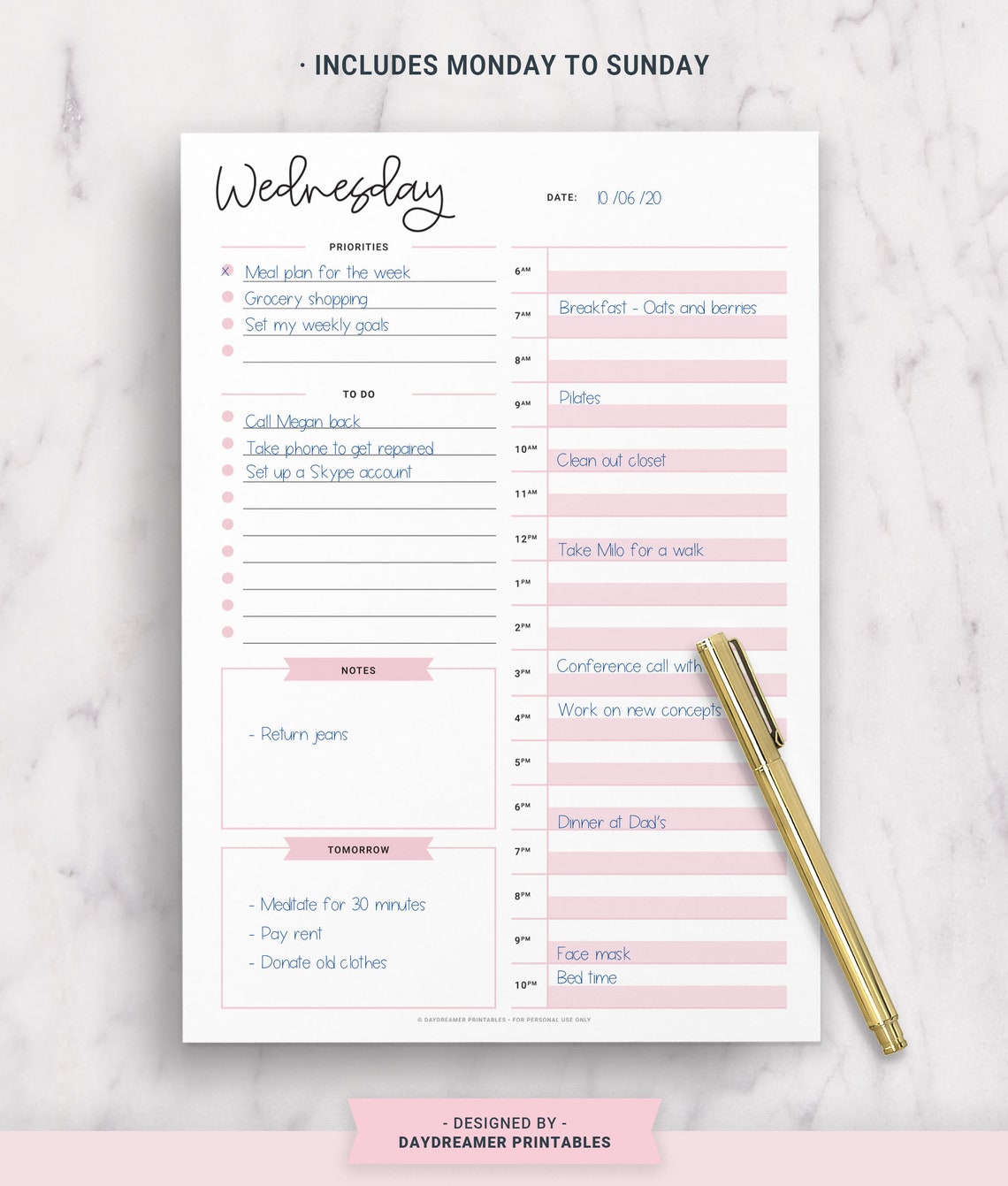 Daily Planner Printable, Undated Desk Planner, Buisness Planner, Work ...