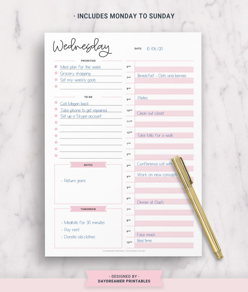 Daily Planner Printable, Undated Desk Planner, Buisness Planner, Work ...