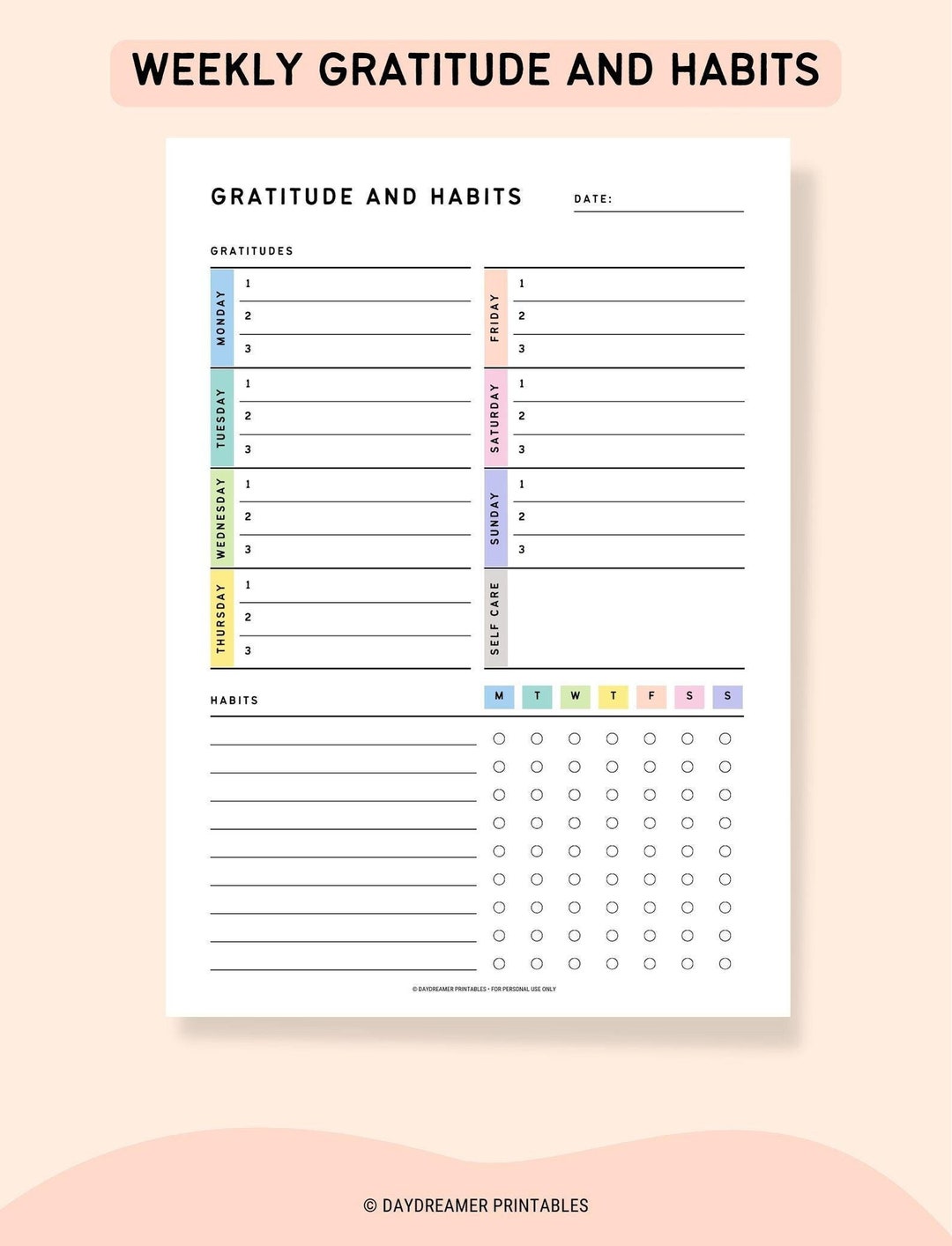 Daily Gratitude and Habit Tracker Journal, Daily Self Care Tracker ...