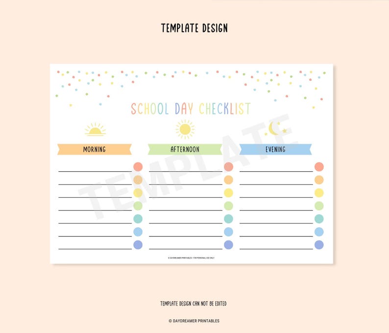 Kids School Day Checklist, Kids Ready for School Printable, Daily ...