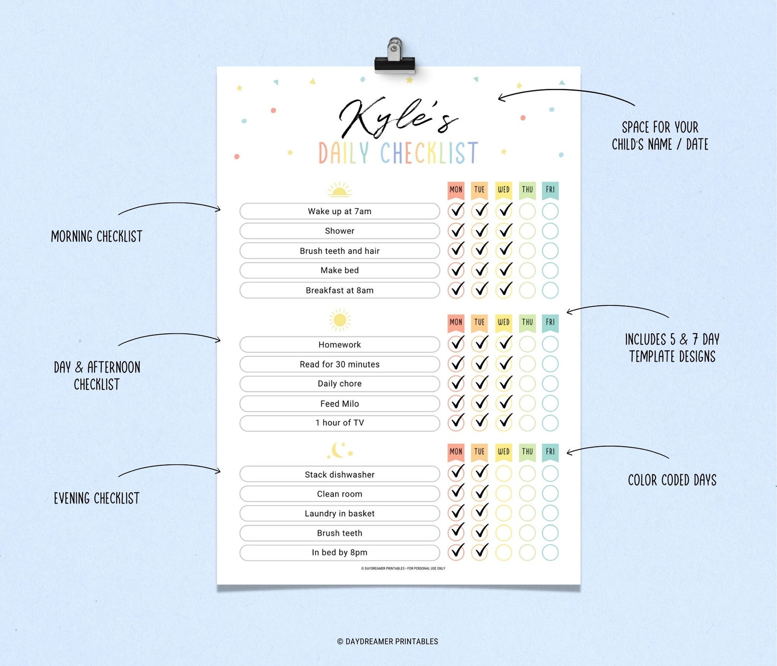 Editable Daily Routine Checklist for Kids, Printable Kids Routine ...