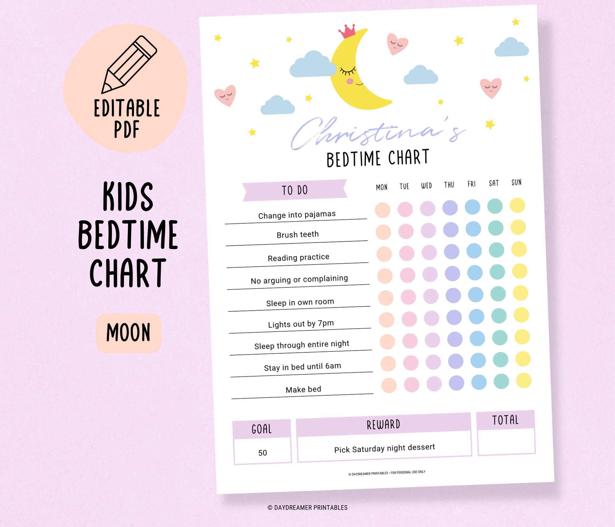 Kids Stay in Bed All Night Reward Chart, Toddler Sleeping Tracker ...
