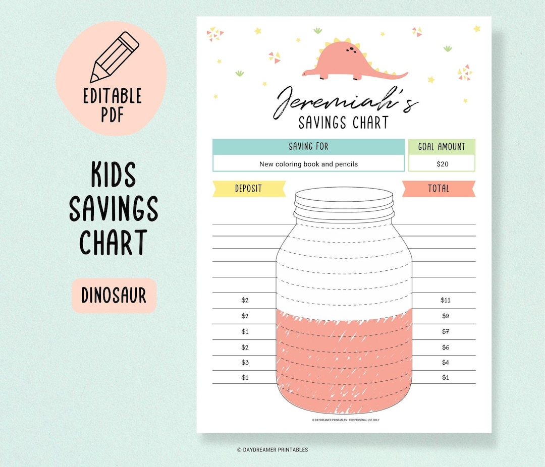 Kids Savings Tracker, Savings Jar Printable, Kids Savings Goal Chart ...