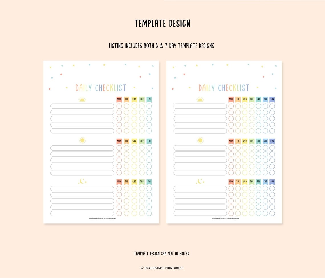 Editable Daily Routine Checklist for Kids Printable Kids - Etsy Australia