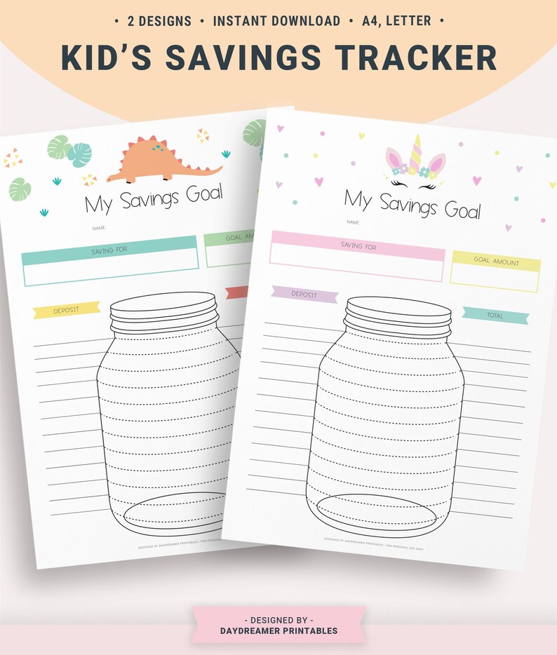 Kids Savings Tracker Savings Jar Printable Kids Savings Goal | Etsy ...