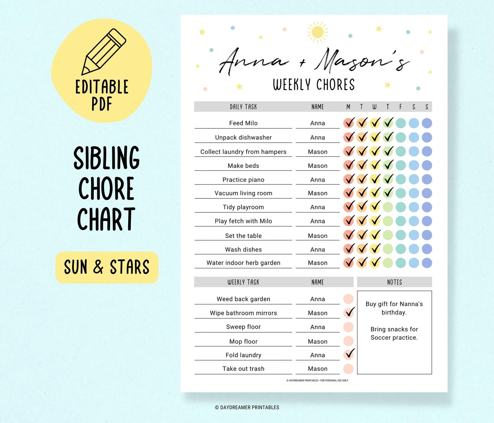 Editable Kids Chore Chart With Reward | Printable Family Chore Chart ...