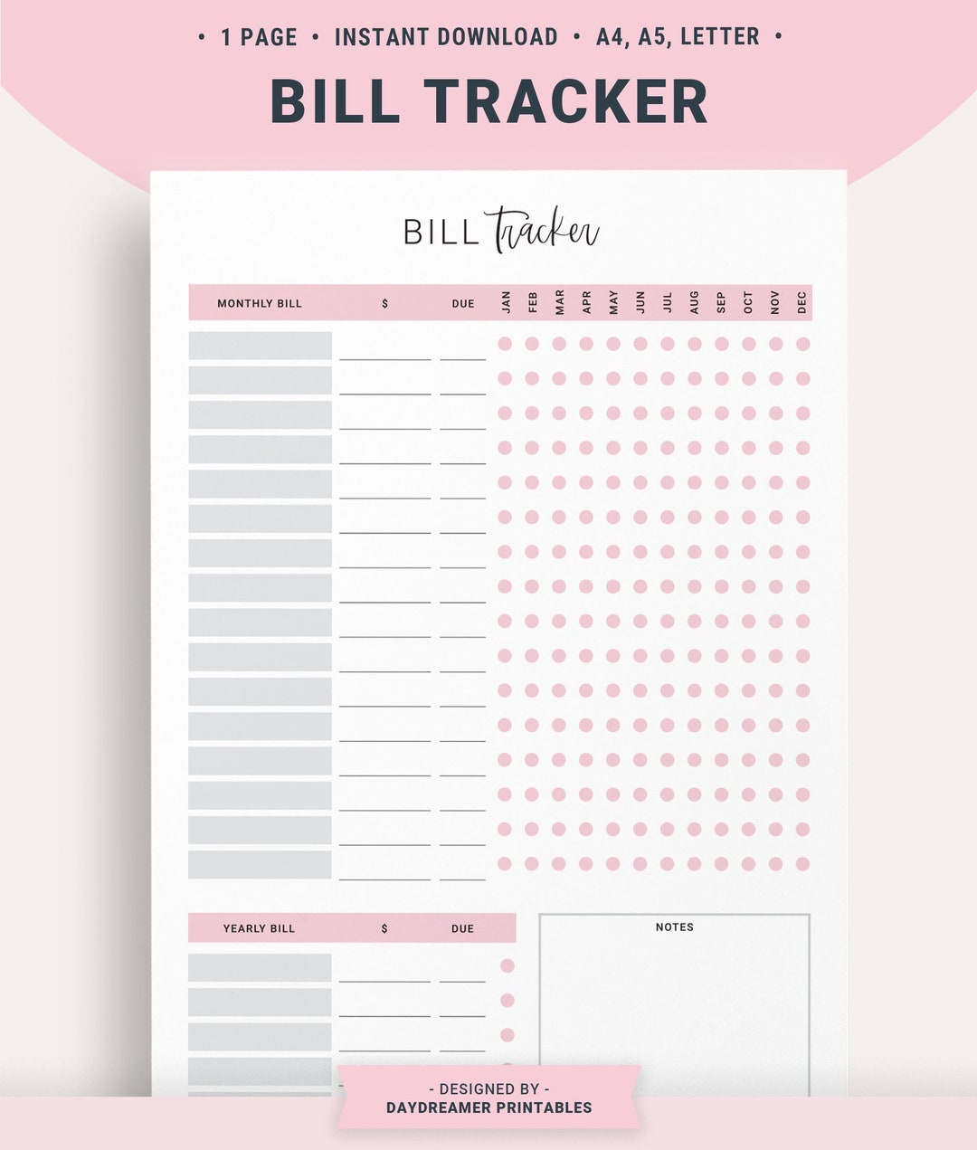 Bill Tracker, Payment Tracker, Monthly Bills, Budget Printable, Bills ...