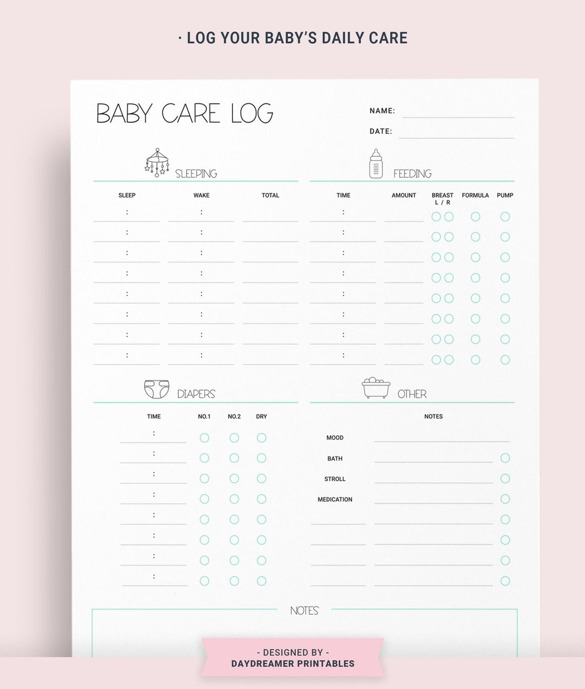 Printable Baby Care Log, Baby Tracker, Newborn Tracker, Nanny Log ...