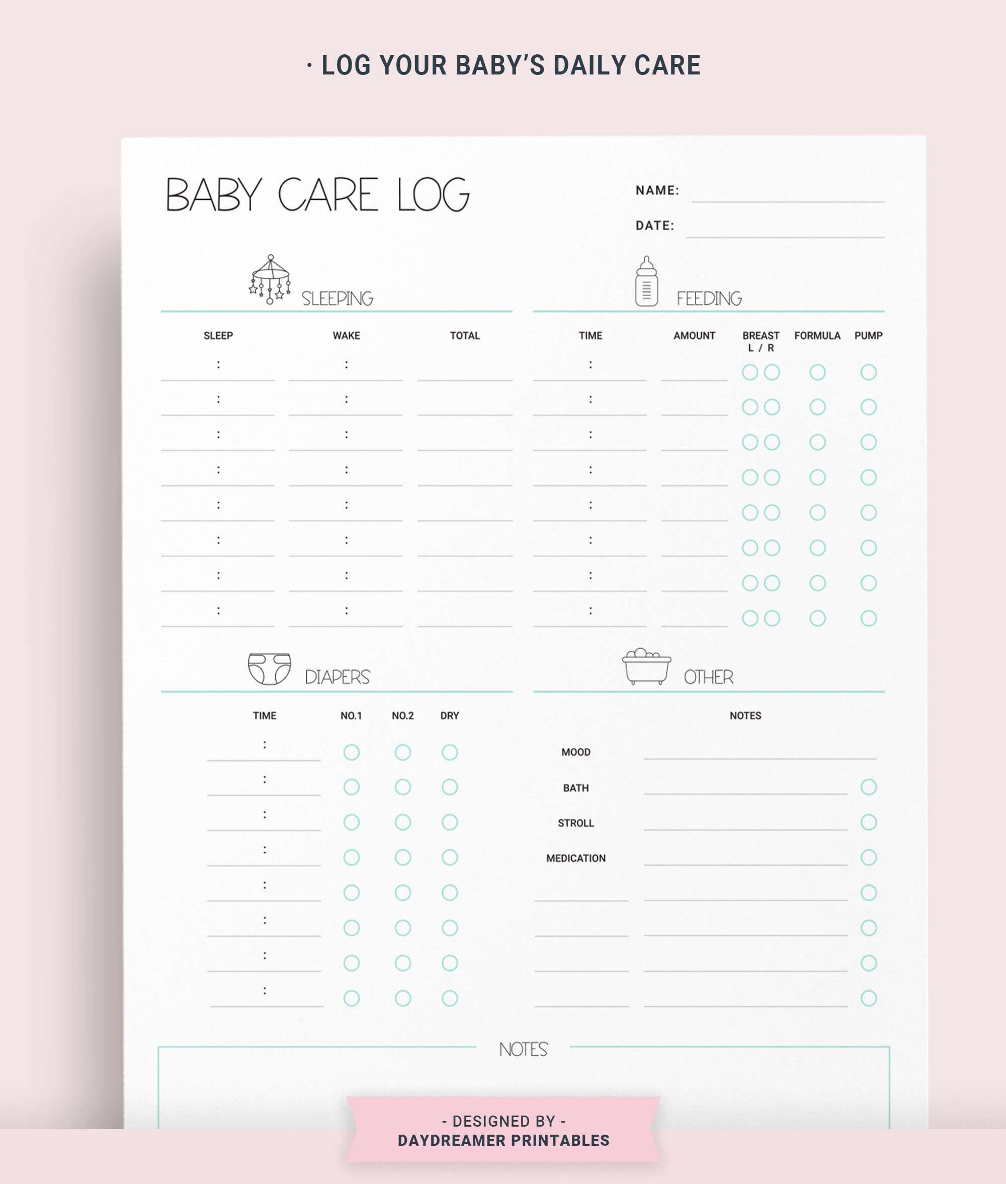 Printable Baby Care Log, Baby Tracker, Newborn Tracker, Nanny Log ...