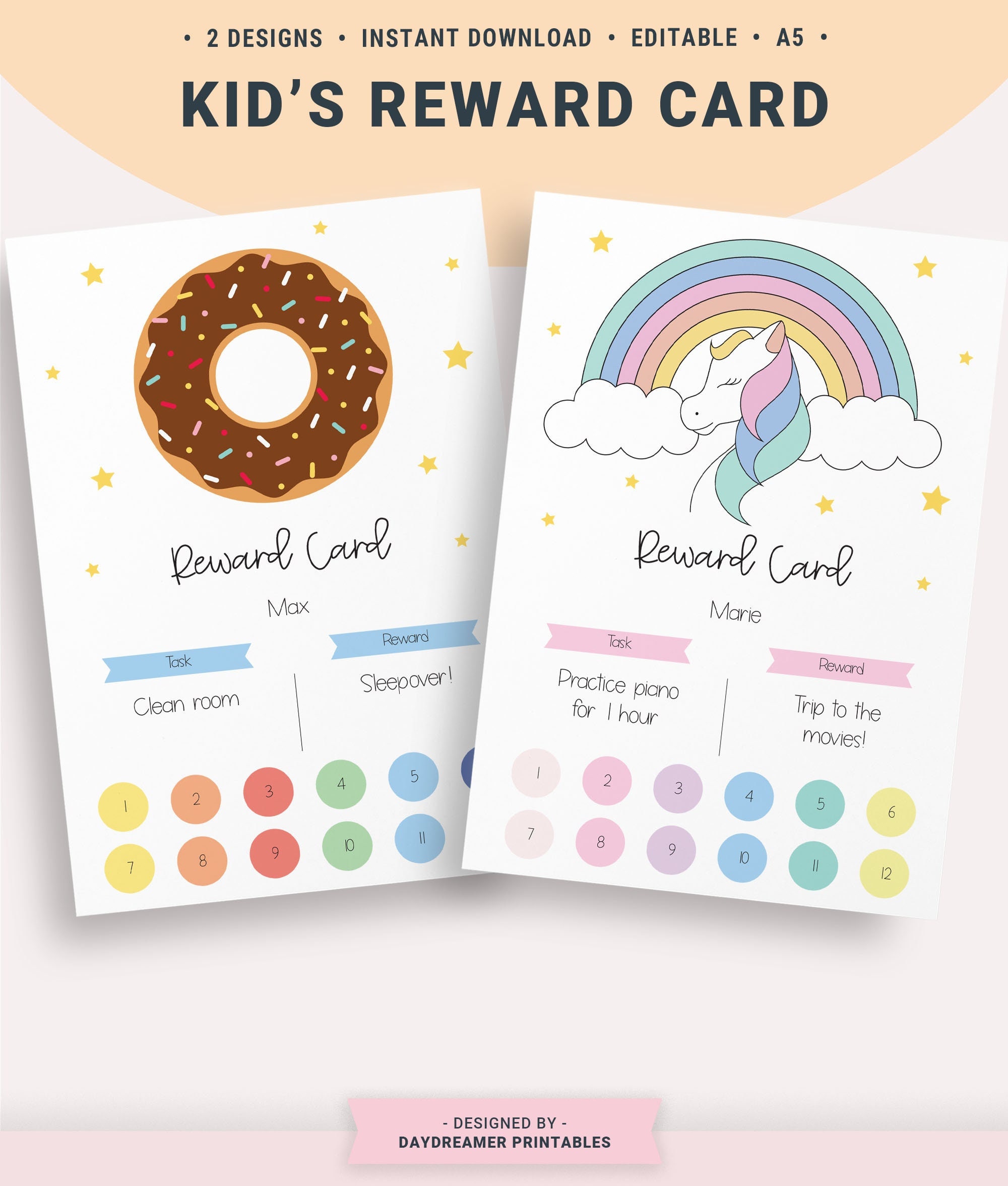 Kids Reward Card Editable Reward Chart for Kids - Etsy Australia
