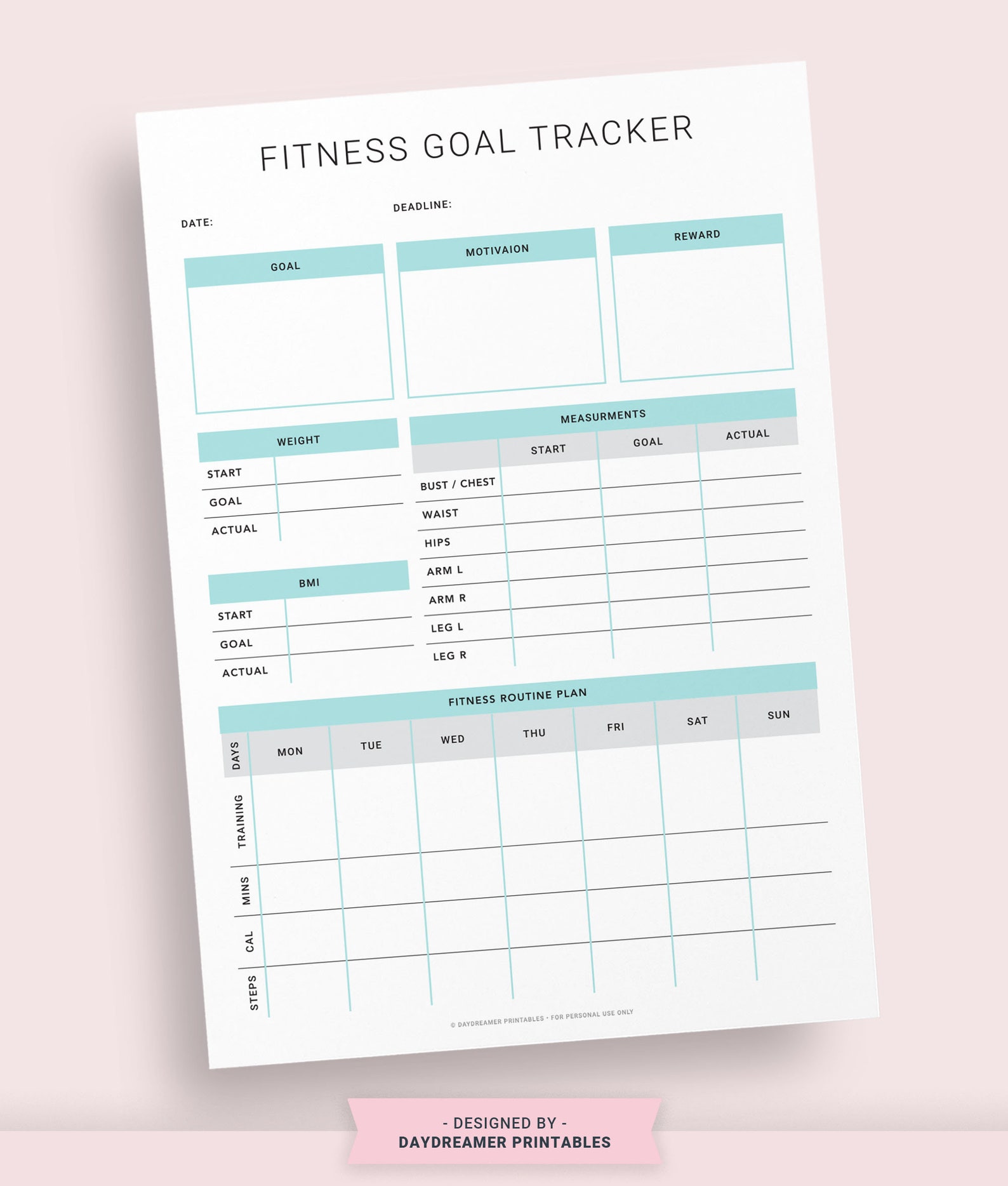 Fitness Planner Printable, Weight Loss Tracker, Health and Fitness ...