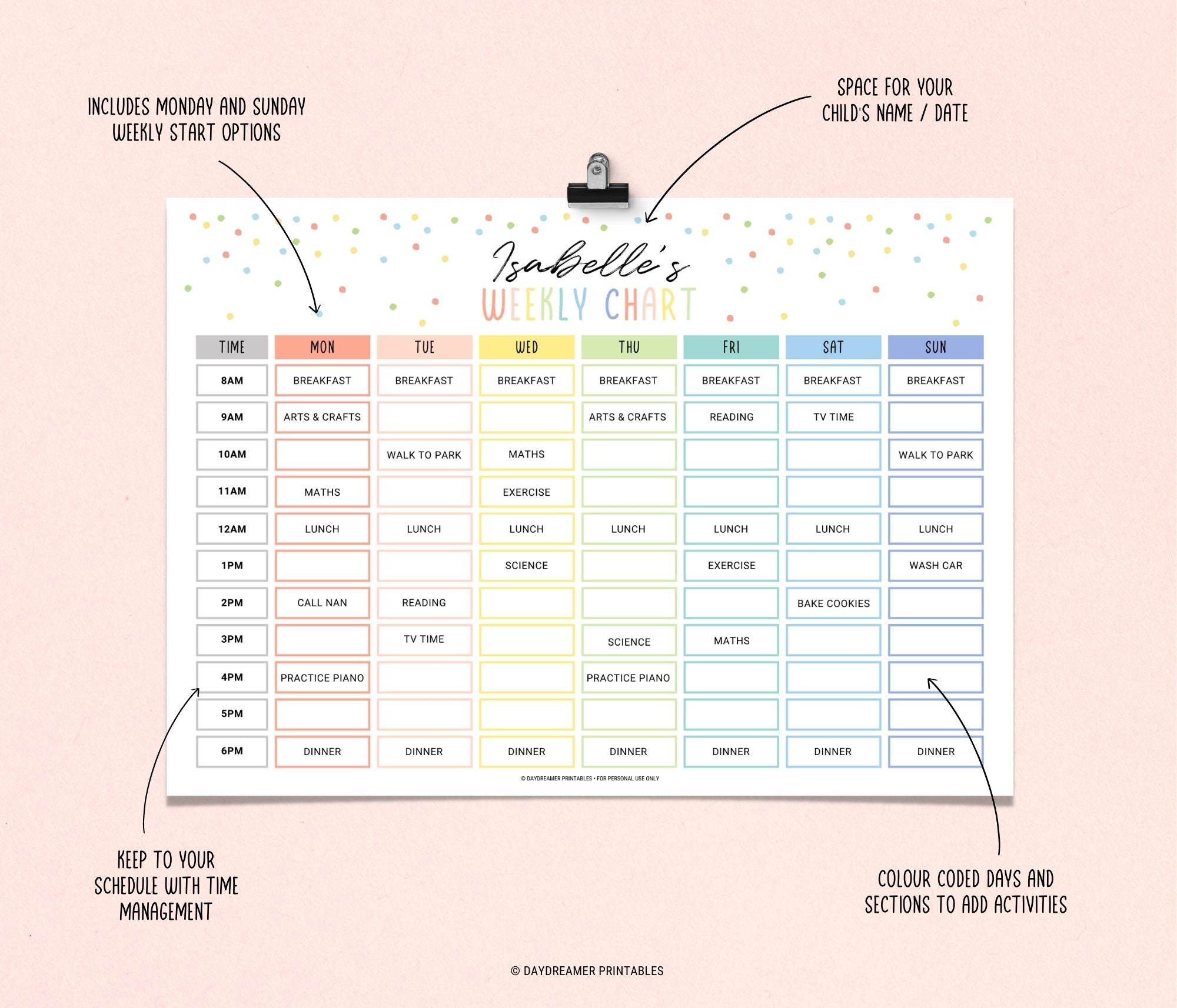Editable Kids Weekly Planner Schedule Chart, Kids Daily Schedule ...