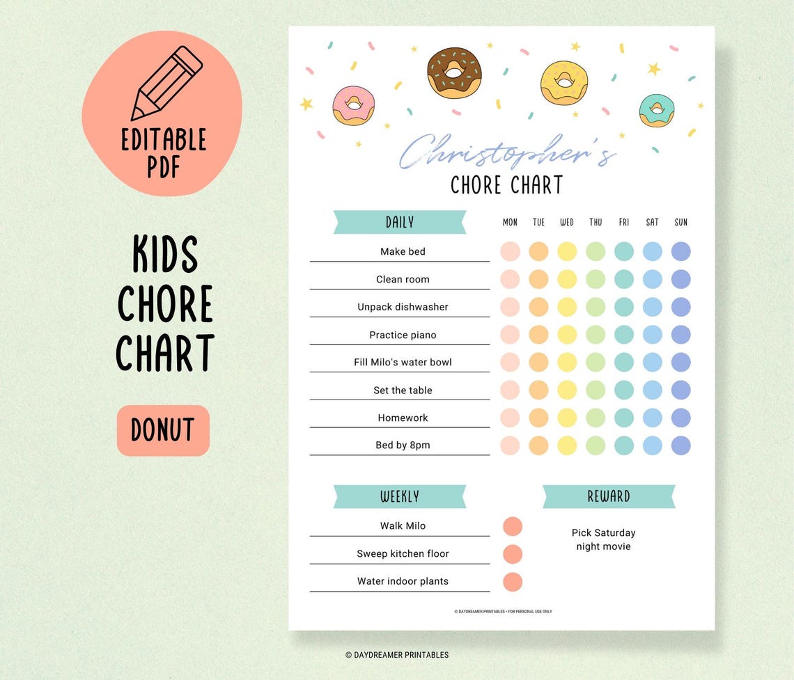 Printable Kids Daily Chore Chart, To-do List & Schedule Tracker, Kids ...