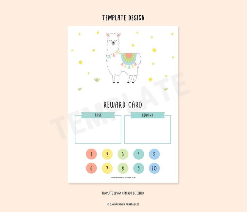 Kids Reward Card Editable Reward Chart for Kids - Etsy