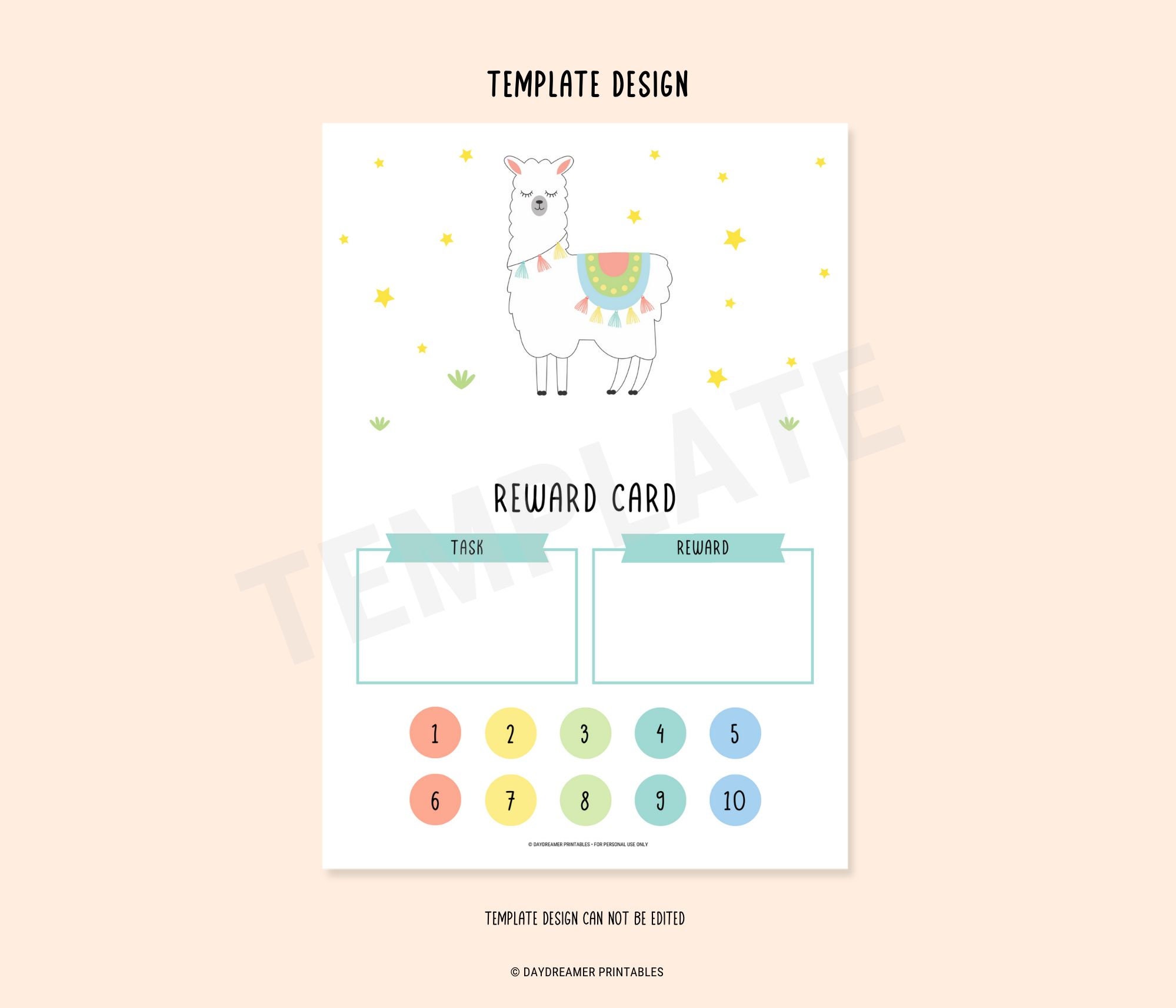 Kids Reward Card Editable Reward Chart for Kids - Etsy